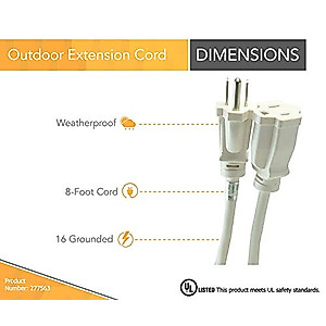 Woods 277563 Outdoor Extension Power Block, Weatherproof with Reinforced Blades, Heavy Duty Vinyl Jacket, Durable Cord, Tangle Free, 8-Foot, White