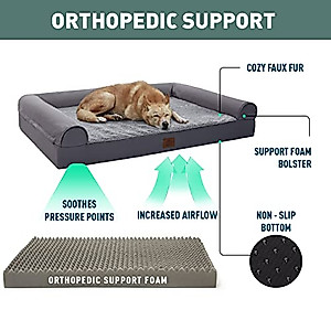 Eterish Extra Large Orthopedic Dog Bed for Medium, Large, Extra Large Dogs up to 100 lbs, 4 inches Thick Egg-Crate Foam Bolster Dog Sofa Couch Bed with Removable Cover, Pet Bed Machine Washable, Grey