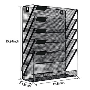 PAG Hanging Wall File Holder,6 Tier Mesh Mail Sorter for Wall,Office Wall Organizer For Papers,Folders,Files Clipboard & Magazine,Black