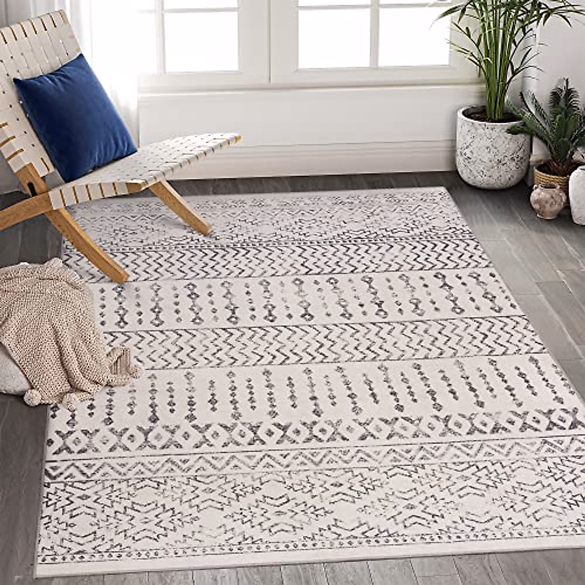 Art&Tuft 3x5 Rug, Super Soft Ultra-Thin Moroccan Washable Rug, Anti-Slip Backing Rugs for Living Room, Foldable Geometric Machine Washable Area Rug(3'x5', Ivory)
