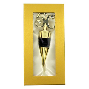 Gold Toned Metal 50 Charm Top Wine Bottle Stopper, 3 1/2 Inch