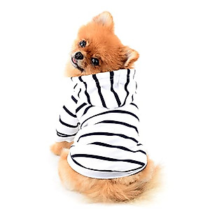 SMALLLEE_LUCKY_STORE Pet Striped Hoodie Sweatshirt Hooded for Small Medium Dog Cat Puppy Pullover French Bulldog Pug Boston Terrier Sweater with Hat Cold Weather Coats Winter Warm Clothes