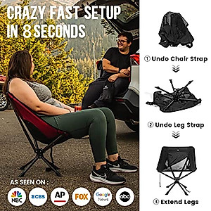 TCEK Swivel Portable Chair Camping Chairs - Small Compact Portable Chair for Adults That Setup in 8 Seconds, Lightweight Outdoor Folding Chair for Camping, Backpacking, Hiking, Beach, Support 300 LBS