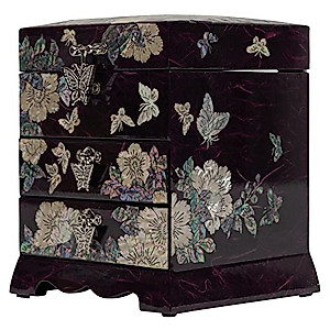 February Mountain Mother of Pearl Jewelry Organizer Storage Box with 2 Drawer Mirror lids- Perfect Display for Earring Necklace Rings Bracelet - Surprise Gifts for Women Decorative Box (Purple)