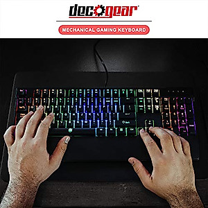Deco Gear Mechanical Gaming Keyboard, Anti-Ghosting, Ergonomic Fixed Palm Rest, Full Customizable RGB Backlit, Carbon Fiber Design, Outemu Blue Switch, Wired, Black