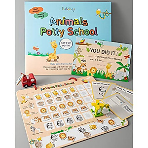 Potty Training Chart for Toddlers,Boys,Girls - Animal Design - Magnetic Sticker Chart, Waterproof Magnetic Potty Training Reward Chart, Certificate, 3 Instruction Steps, 35 Magnetic Stickers