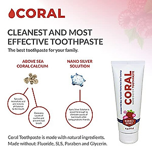 Coral Nano Silver Bubble Berry Fluoride Free Toothpaste, Natural Fluoride Free Teeth Whitening Toothpaste, Coral Calcium Nano Silver Infused SLS Glycerin Free 4 Ounce