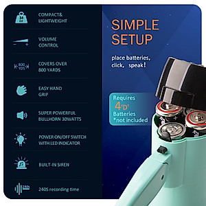 30 Watt Power Portable Megaphone Bullhorn Speaker Voice, Siren/Alarm and 240S Recording with Volume Control and Strap (Teal)