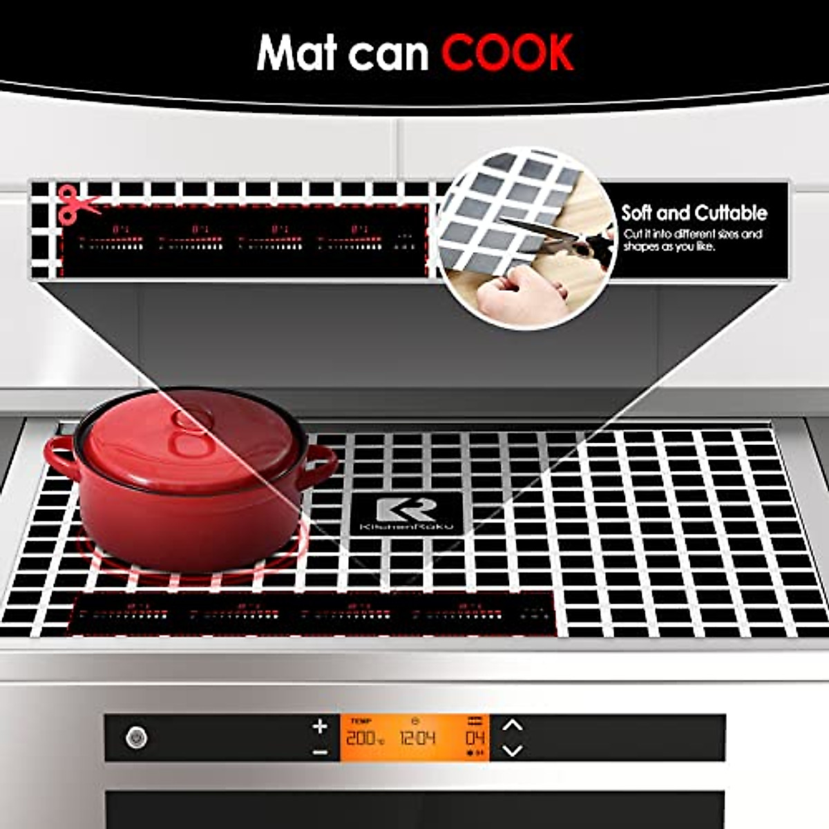 KitchenRaku Large Induction Cooktop Protector Mat 20.4x30.7 Inch, Magnetic Electric Stove Covers Antistrike & Antiscratch Glass Top Stove Cover, Silicone Induction Cooktop Mat for Electric StoveTop