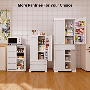 Gizoon 47" Kitchen Pantry Storage Cabinet with Drawers Freestanding Bathroom Storage Cabinets with Doors and Shelves, Small Food Pantry Cabinet for Dining Room Craft Room, White