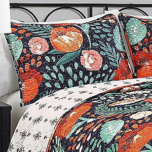 Lush Decor 3 Piece Poppy Garden Quilt Set, King, Navy