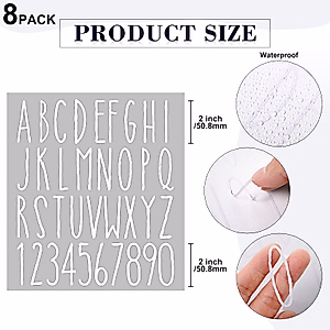 8 Sheets Vinyl Letter Stickers Waterproof Self Adhesive Letter Numbers Alphabet Modern Mailbox Numbers Sticker for DIY Mailbox House Home Business Address(2 Inch,White)