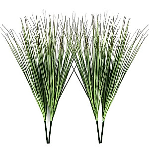 Artflower Artificial Plants 23.6" Onion Grass Greenery Plastic Wheat Grass Bushes Faux Greenery Shrubs Fake Outdoor Plants for Home Office Room Indoor Outside Gardening Decor, 4 Pack