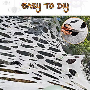 AKEROCK Giant Spider Webs Halloween Decorations Outdoor, Stretchy Gauze Cobwebs, Cut-Your-Own Fake Spider Webbing for Halloween Decor Outside House - White