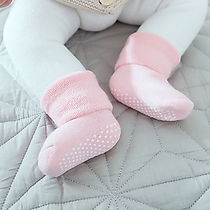 VWU Baby Toddler Kids Ankle Crew Socks with Grips Unisex Warm Thick Cotton Winter Socks 3-12 Months 6 Color