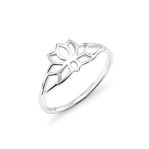 SILVERLINE JEWELRY - 925 Sterling Silver Lotus Flower Yoga Fashion High Polished Band Ring, Size 5