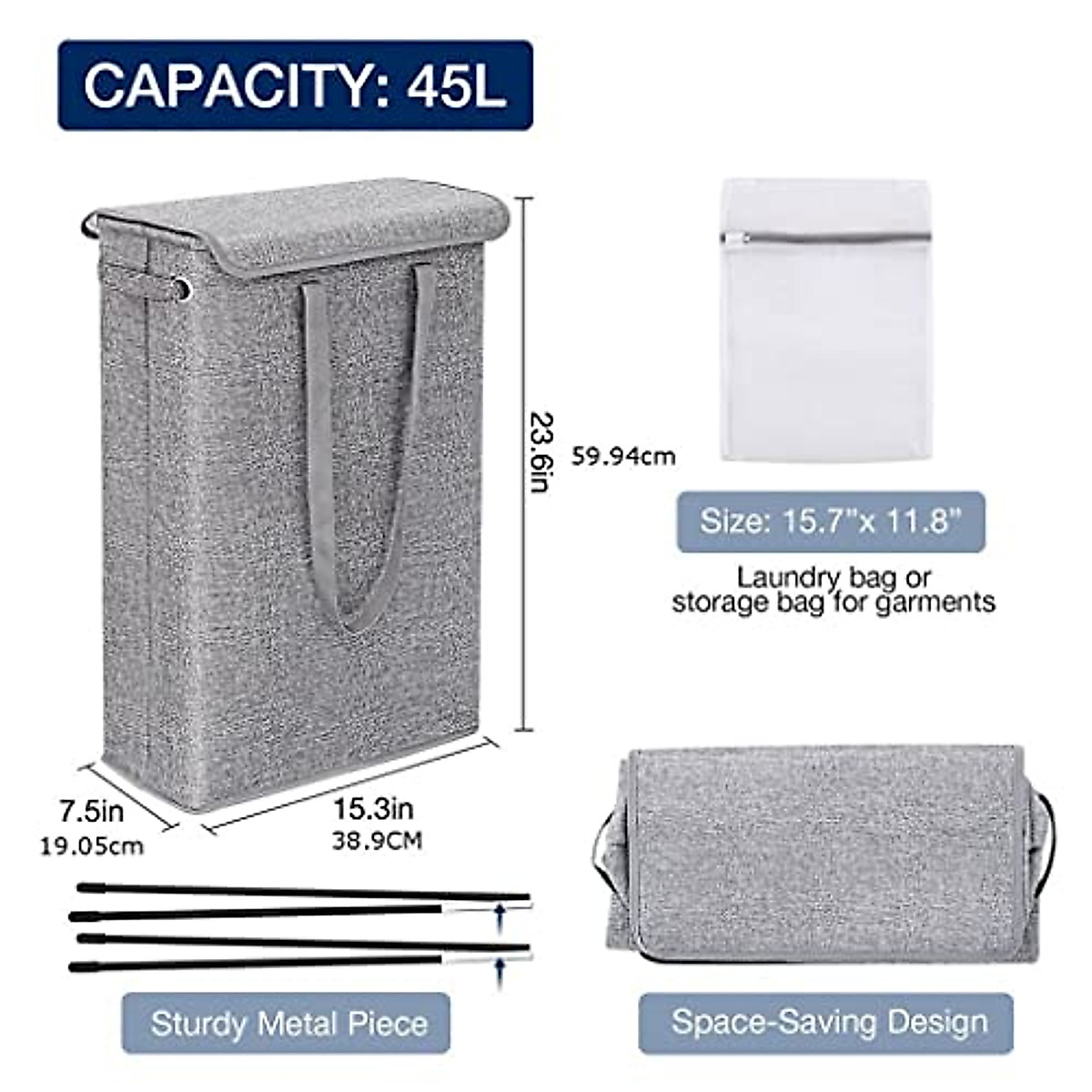 WALNUTA Folding Dirty Laundry Basket Foldable Basket Hamper Bin Bag Hamper with Lid Laundry Storage Baskets Washing Hamper (Color : A, Size : 1200D49-Grey)