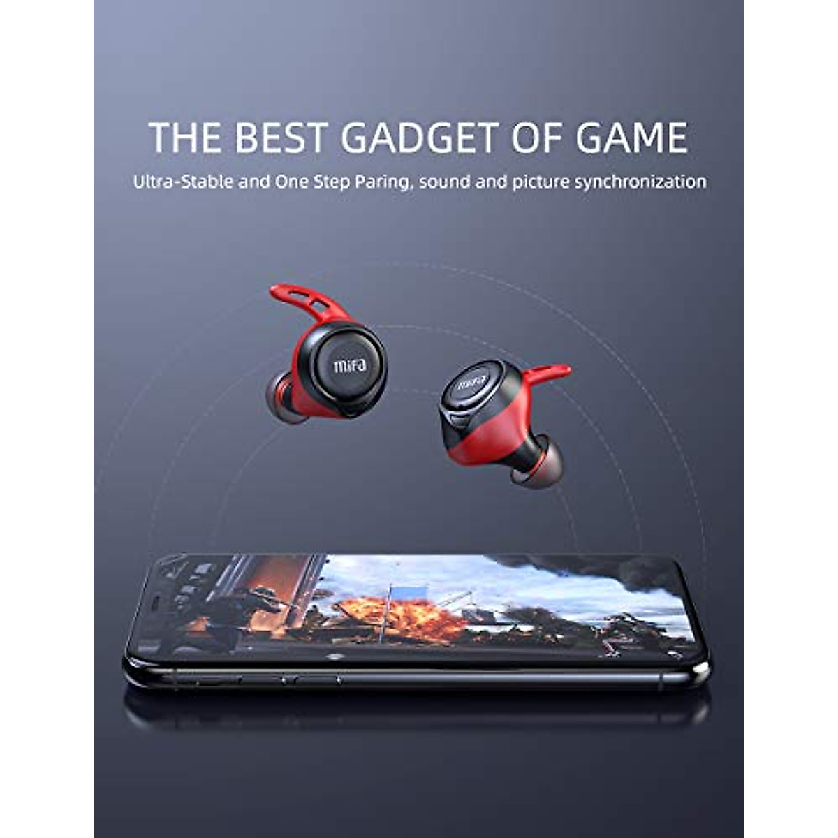 MIFA True Wireless Earbuds, X11 in-Ear Bluetooth 5.0 Headset, IPX7 Waterproof Sport Headphones Earphones APTX, 100 Hrs Playtime, CVC8.0 Mic for Phone Call, Red & Black