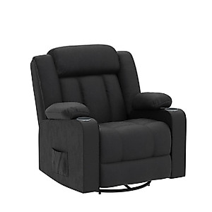 COMHOMA Recliner Chair Massage Rocker with Heated 360 Degree Swivel Lazy Boy Recliner Single Sofa Seat with Cup Holders for Living Room (Black)