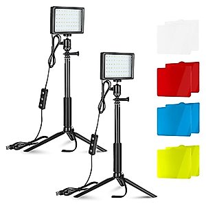 Neewer 2-Pack Dimmable 5600K USB LED Video Light with Adjustable Tripod Stand and Color Filters for Tabletop/Low-Angle Shooting, Zoom/Video Conference Lighting/Game Streaming/YouTube Video Photography