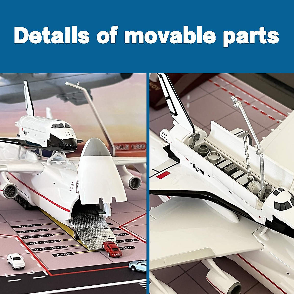 Mahfisj 1:200 Scale AN225 Model Airplane，Openable Cabin, 17-inch Length, Resin Aircraft Model Toy for Gifts and Collections (an225-2)