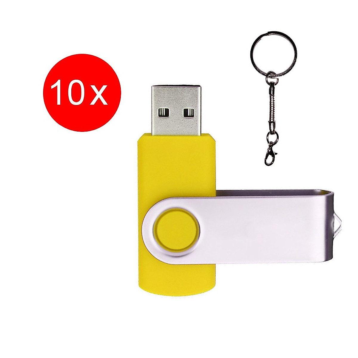 10 PCS USB 2.0 Swivel USB Flash Drive Memory Stick Fold Storage Thumb Stick (128GB, Yellow)