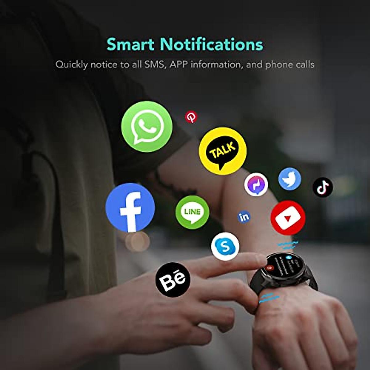 SKG Smart Watch,Rugged Outdoor Watch with GPS, Fitness Tracker with Heart Rate, SpO2, Sleep Monitor, IP68 Waterproof, Multi-Sports, 3-Axis Compass,Blood Oxygen,''1.32''Screen Android iOS,Gift,V9C