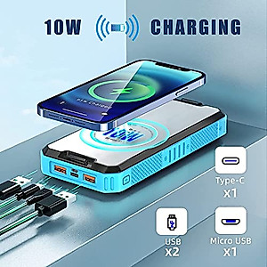 Solar Charger Power Bank 30000mAh, PD 20W Solar Phone Charger QC3.0 Fast Charging, 10W Wireless Charging, LED Flashlight Waterproof, Outdoor Solar Powerbank Portable Charger for iPhone Android