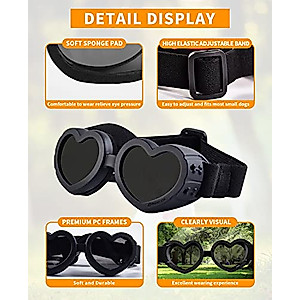 Suxible Dog Goggles Small Breed Dog Sunglasses, UV Protection Heart Shape Dog Sunglasses with Adjustable Strap, Waterproof Goggles for Dogs Doggy Pet Puppy Sun Glasses Doggie Windproof Glasses-Black
