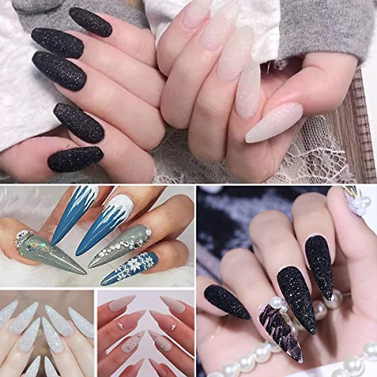 6 Jars Nail Glitter Powder Black White Sliver Dust Sugar Powder, Superfine French Nail Sugar Glitter Iridescent Candy Coat Nails Sweater Design Manicure Decorations DIY Crafts