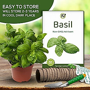 Basil Seeds for Planting Home Garden Herbs - Individual Pack of 550+ Heirloom Seeds, Suitable for Outdoors, Indoors, and Hydroponics - Non-GMO, Non-Hybrid, Untreated, and USA Grown Variety
