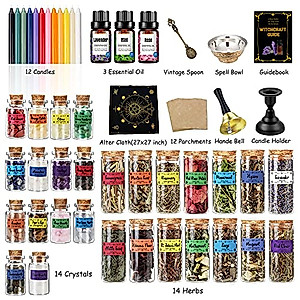 Cikuco Witchcraft Supplies Kit for Witch Spells,61PCS Witch Stuff,Wiccan Supplies and Tools,Including Herbs for Witchcraft,Crystals and Healing Stones,Spell Candles,Wiccan Starter Kit
