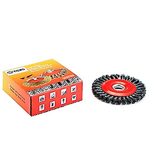 TILAX Wire Wheel Brush, Knotted Twist Wire Wheel for Angle Grinder with 5/8 Inch Arbor, 4 Inch Diameter and 0.019 Inch Carbon Steel Wire for Heavy-Duty Use of Various Metals