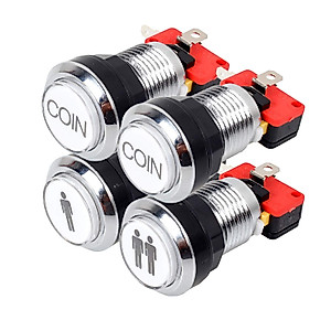 EG STARTS Arcade Buttons Chrome Silver Plated 5V / 12V LED Illuminated Push Button 1P / 2P Player Start Buttons / 2X Coin Buttons Compatible MAME/Jamma/Fighting Games/Arcade Video Games Kit Part
