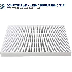 Gazeer 2 True HEPA Filter Replacement Filter A and 8 Carbon Pre Filters Set Compatible with Winix 115115 PlasmaWave Size 21. Fits Model WAC5300, WAC5500, WAC6300, 5000, 5000b, 5300, 5500-2, P300, C535
