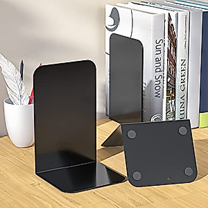 Book Ends, DRLIFE Bookends for Shelves Premium Book Ends for Heavy Books, Book Shelf Holder Home Decorative for Books, Movies, CDs, Video Games, Metal Bookends Black (4 Pairs/8 Pieces)