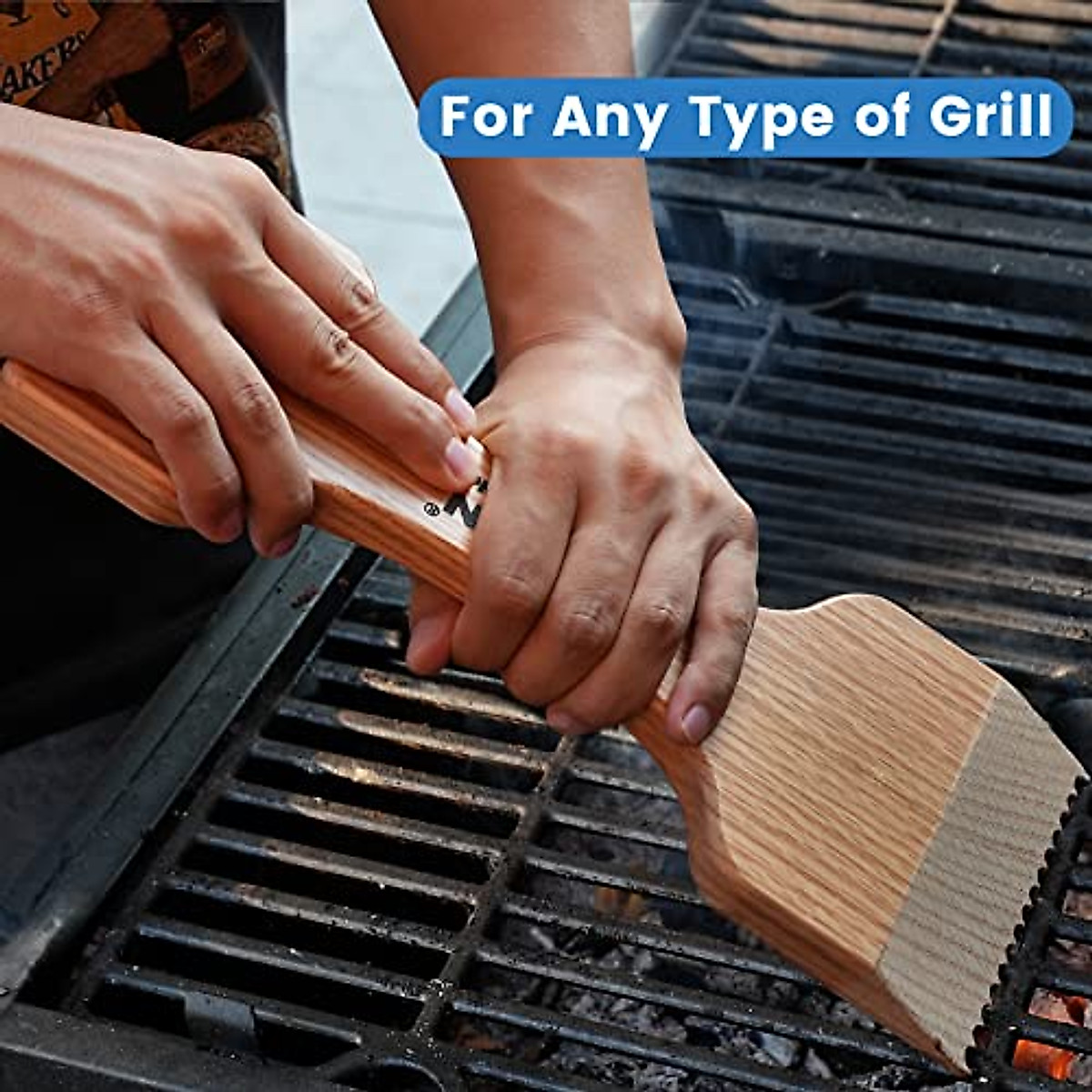 CONSDAN Grill Scraper, Soild Oak Wooden Grill Brush, Grill Scraper for Outdoor Grill, Bristle Free Grill Scrapers, Grill Grate Cleaner Safe Wood Grill Brusher