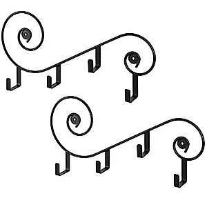 MyGift Set of 2 Vintage Scrollwork Design Wall Mounted Metal Mug Hook Air Drying Rack, Black