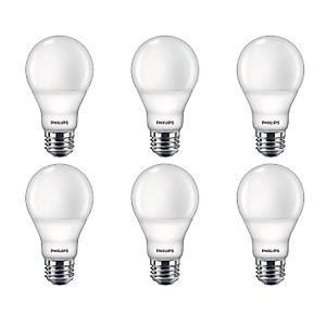 Philips LED Flicker-Free Frosted A19 Light Bulb, Dimmable Warm Glow Effect, 800 Lumen, 2700-2200K, 8.8W=60W, E26 Base, 6-Pack