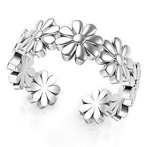 Metal Factory Sterling Silver Daisy Flower Adjustable Toe Band Ring