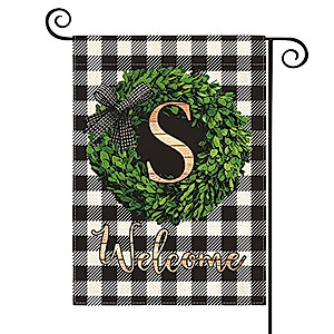 AVOIN colorlife Monogram Letter S Garden Flag 12x18 Inch Double Sided Outside, Buffalo Plaid Family Last Name Initial Yard Outdoor Decoration