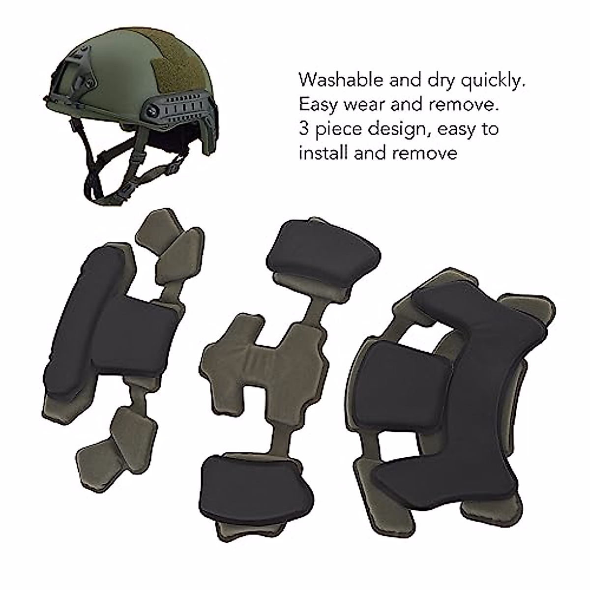 FECAMOS Helmet Pad Kit, Helmet Chin Strap Easy to Install Comfortable Strong Compatibility for Fast for Wendy (Army Green Sponge)