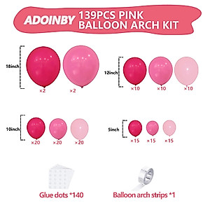 Pink Balloons Arch Kit, ADOINBY 139Pcs Pastel Pink Hot Pink Balloon Garland kit, 18 12 10 5 Inch Different Size Balloons for Wedding Birthday Princess Theme Baby Shower Bridal Shower Party Decorations