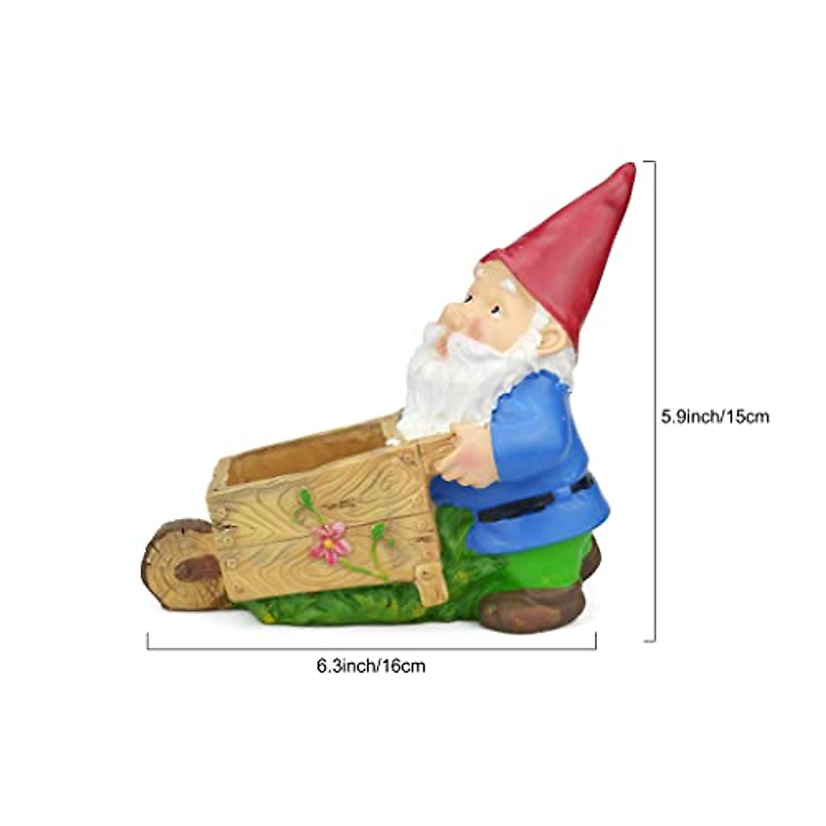 Cliocoo Garden Gnome Statue Planter-Funny Resin Gnome Figurine Holding a Wheelbarrow, Fairy Garden Gnome, Outdoor Décor for Home Lawn Yard Patio, 5.9 Inch (Gnome Holding Wheelbarrow)