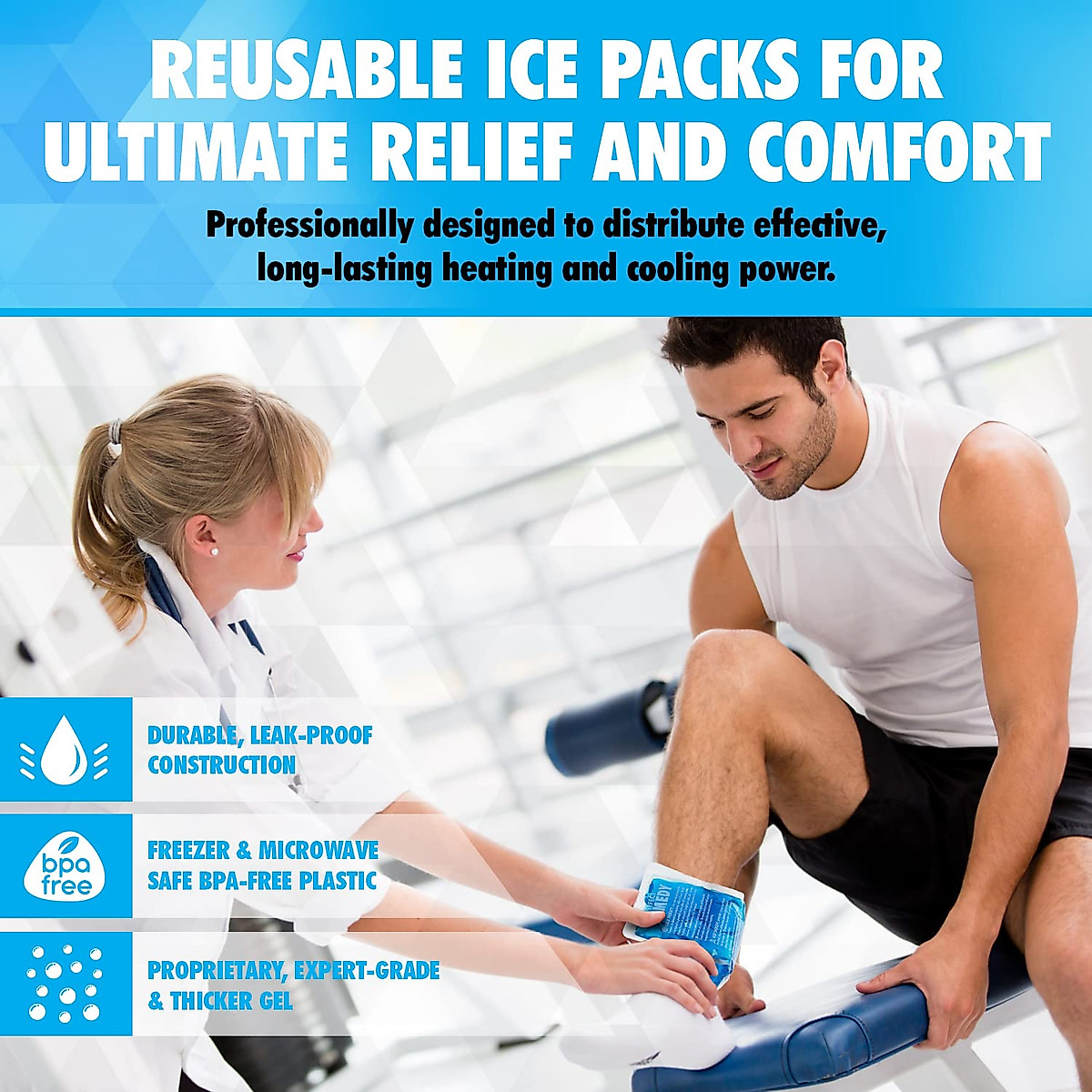 Perfect Remedy 2-Pack Gel Ice Packs for Injuries, Soft and Flexible Hot & Cold Compress, Soothing Ice Packs Aid for Sprains, Strains & Soreness conditions, Alternative to Hot Water Bottles (Blue, Reg)