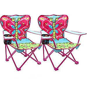 JOYIN 2 PCS Outdoor Butterfly Picnic Chair, Toddler Outdoor Camping Chair, Kids Lawn Folding Chair, Beach Chair, Lightweight, Foldable, with a Convenient Storage Bag, Gift for Little Girls