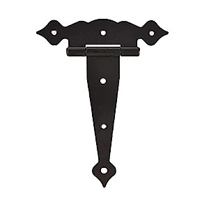 Heavy Duty Hinge,Long Strap T Hinge, 2pcs Black T-Shaped Heavy Duty Door Hinges, Flower-Shaped Decorative Strap Hinges Barn Door Wooden Fence Gate Hinges with Screws