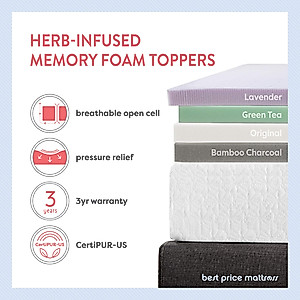 Best Price Mattress 2 Inch Ventilated Memory Foam Mattress Topper, CertiPUR-US Certified, Short Queen,White