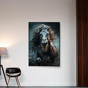 Majestic Black Stallion Galloping In The Clouds, Black Horse On Salt Flats, Canvas Print, Black Horse Print, Black Horse Wall Art, Decor Canvas, Wall Decor