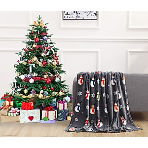 Elegant Comfort Luxury Velvet Super Soft Christmas Prints Fleece Blanket-Holiday Theme Home Décor Fuzzy Warm and Cozy Throws for Winter Bedding, Couch and Gift, 50 x 60 inch, Snowman Flake Gray